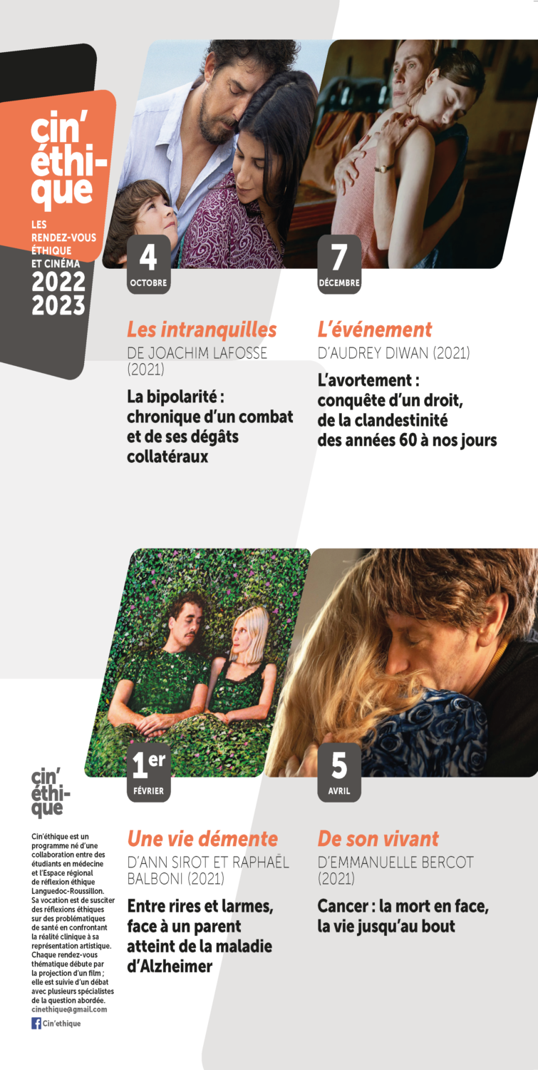 Projections-débats : programmation 2022-23 du Cin'éthique - Faculté de Médecine Montpellier - Nîmes